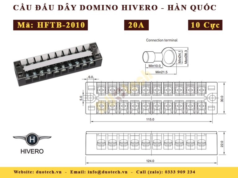 Cầu đấu Hivero HFTB-2010 Hàn Quốc Domino 20A 10 Cực