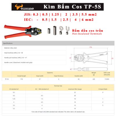 Kìm bấm cosse Tsunoda TP-5S Nhật Bản - DUOGROUP