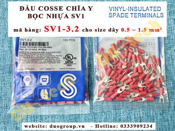 Đầu cosse chĩa bọc nhựa SV1 series gồm: SV1-3.2 SVS1-3.7