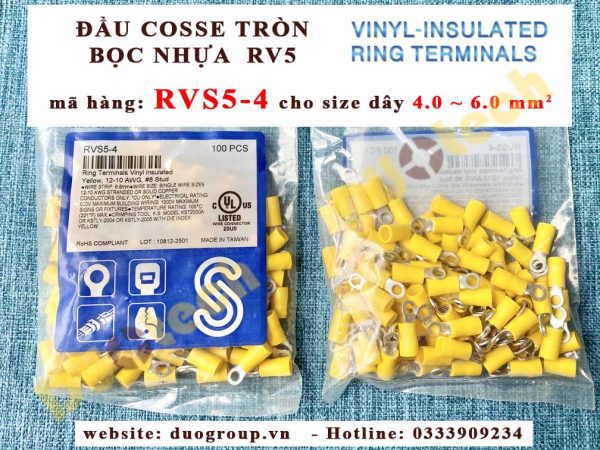Đầu cosse tròn bọc nhựa RV5 series RVS5-4 RV5-5 RV5-6