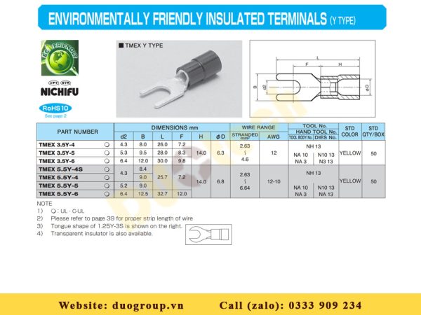 Đầu cosse bọc nhựa TMEX Nichifu Thân thiện môi trường